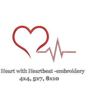 HEART WITH HEARTBEAT Line - Machine Embroidery - Multiple Sizes - Etsy