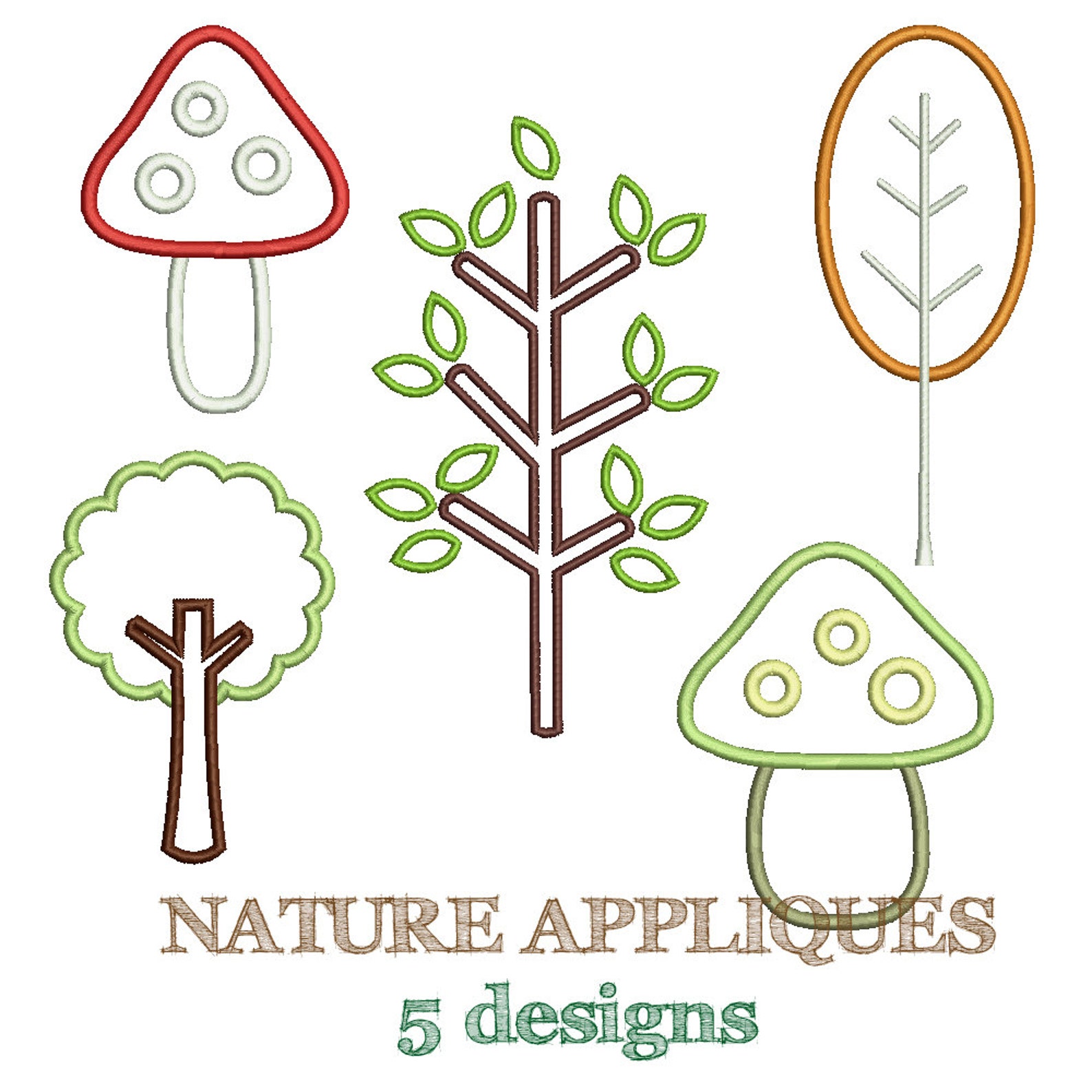 NATURE APPLIQUES 5 Designs Mushrooms Trees Leaf - Etsy