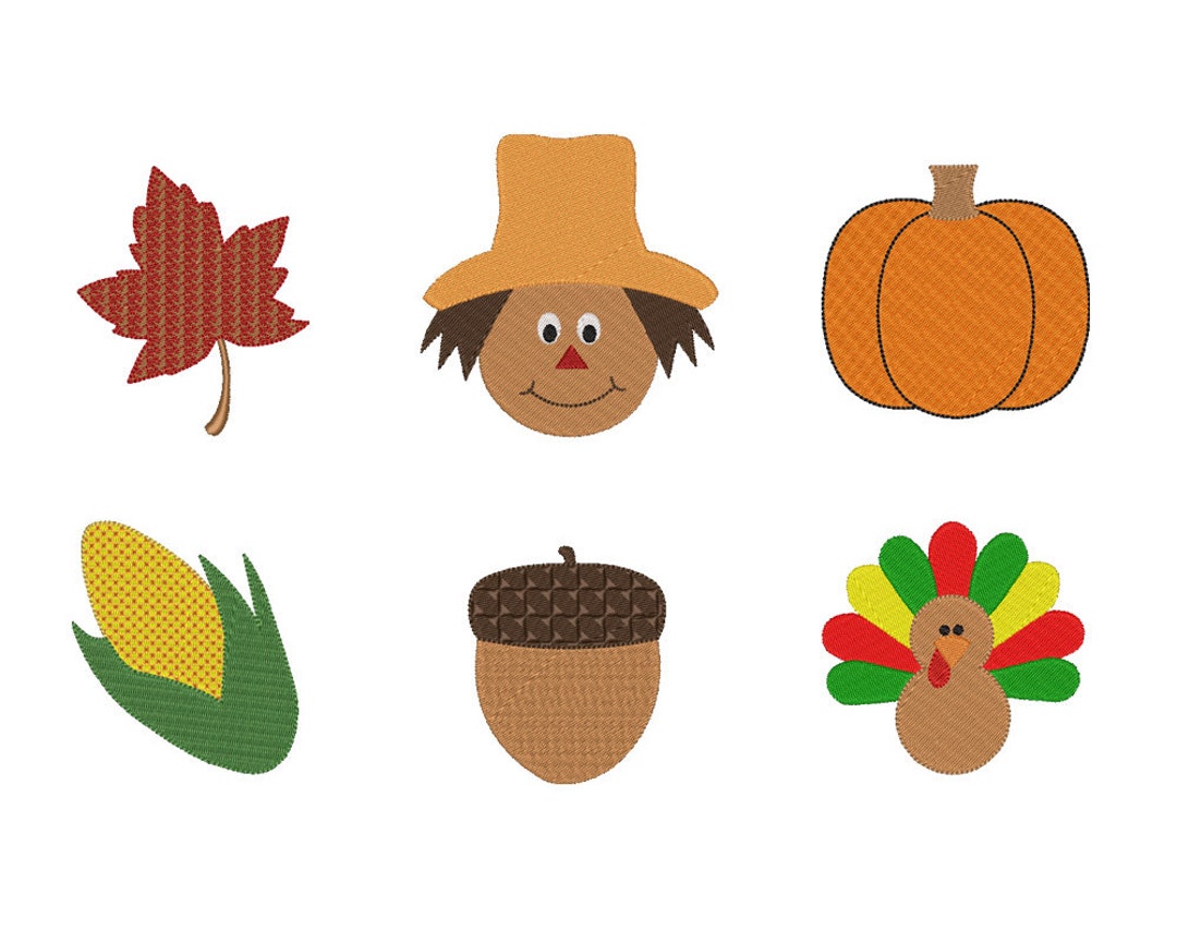 FALL BUNDLE - MINI Embroidery Designs - Maple Leaf, Scarecrow, Turkey ...