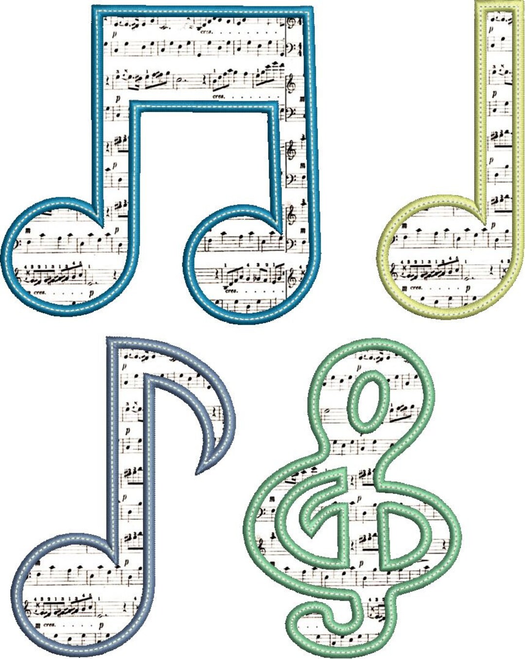 MUSICAL NOTES Applique Design - Instant Download Digital File - Machine ...