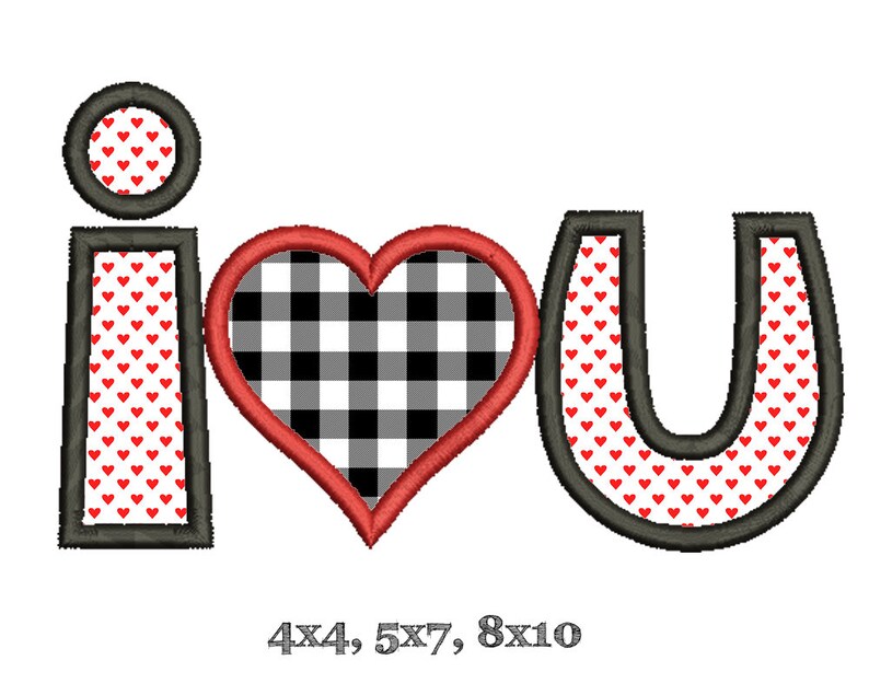 I HEART U - Appliqué Design - Machine Embroidery - 3 Sizes - Digital ...