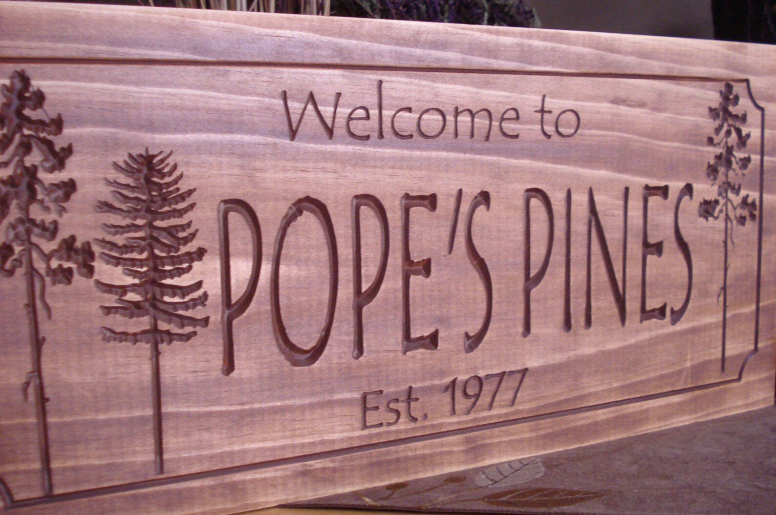 Rustic Cabin Sign With Pine Trees Outdoor Wooden Carved Sign | Etsy