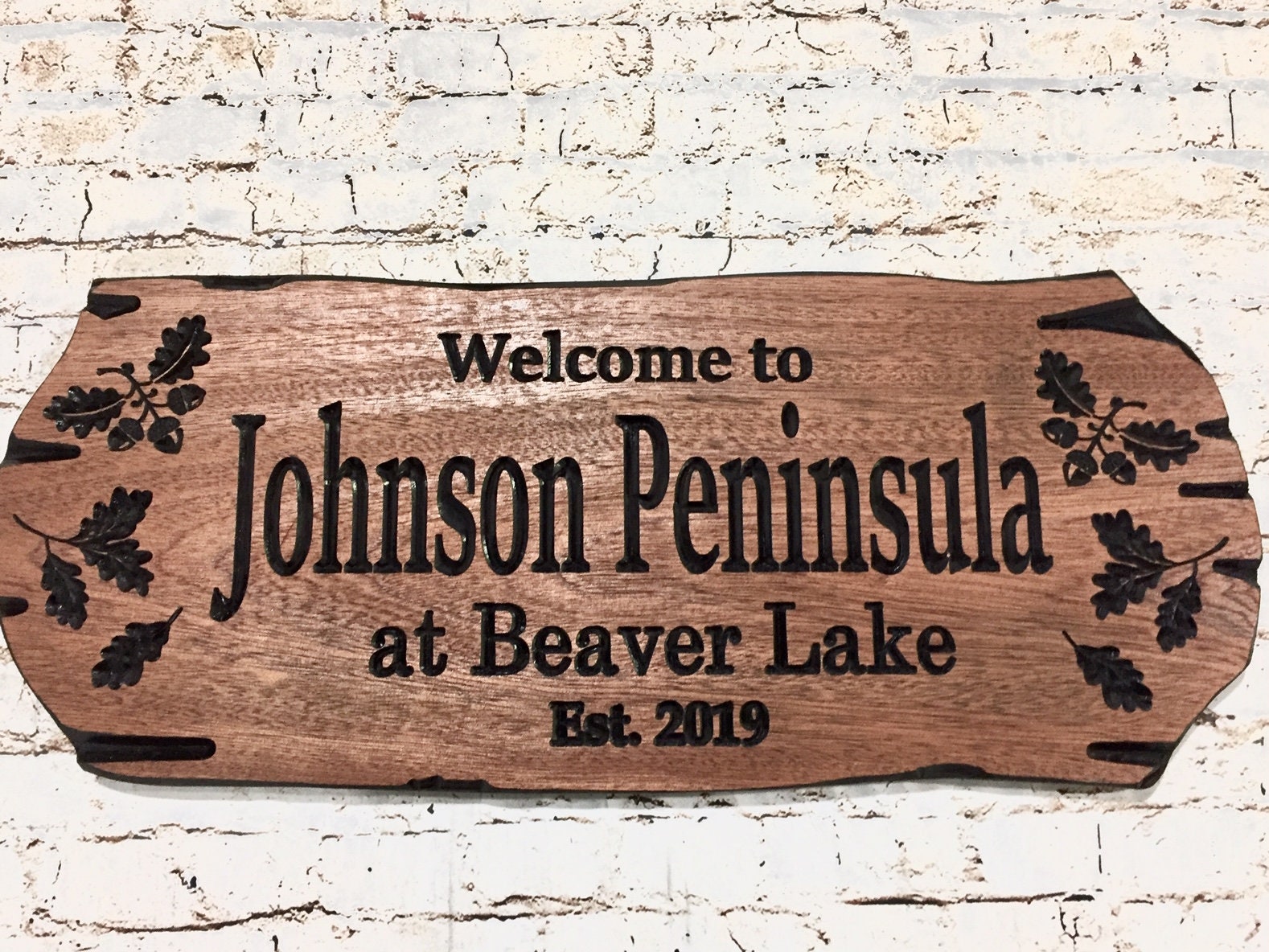 Custom Outdoor Wooden Carved Sign With Oak Leaves, Acorns, and Hand ...