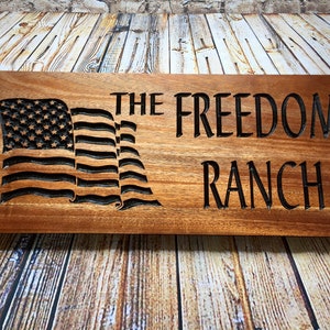 Outdoor Sign With American Flag, Personalized Signs, Wood Carved Sign ...