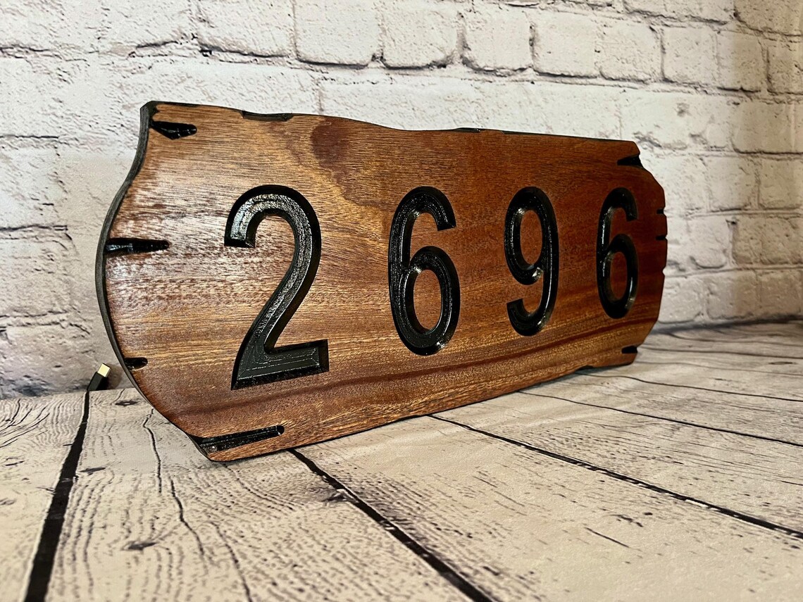 Rustic Wooden Carved House Number Sign, Hand Cut Rustic Address Plaque ...