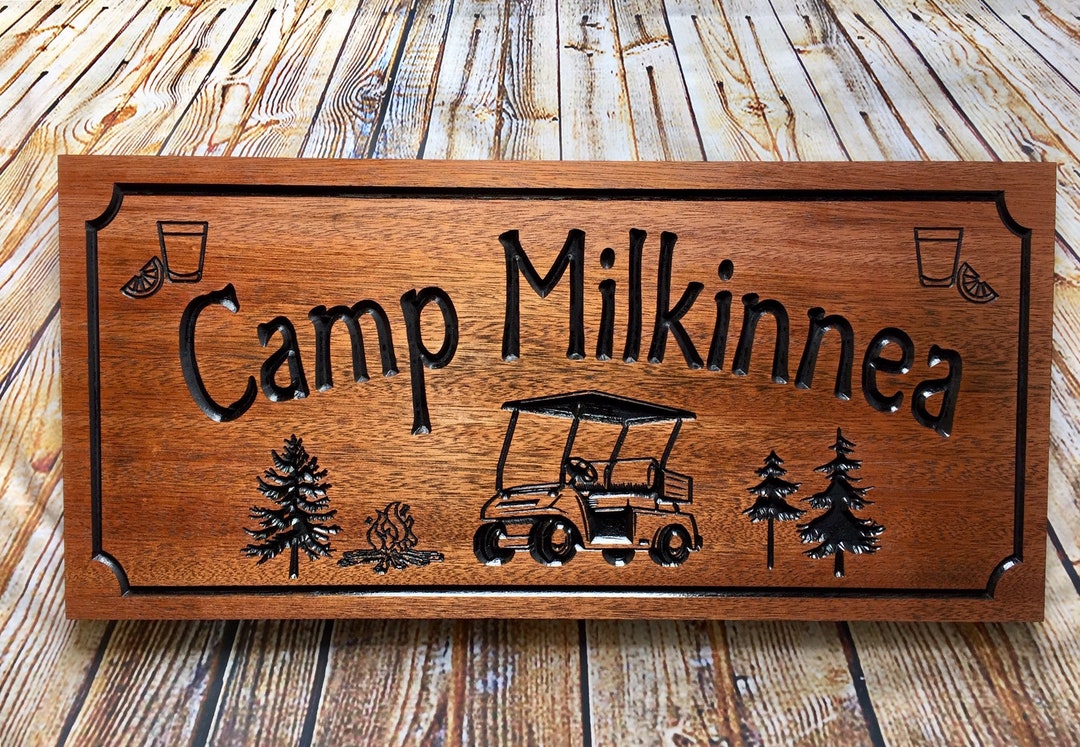 Personalized Camp Sign: Carved Wood Golf Cart, Campfire Design - Etsy