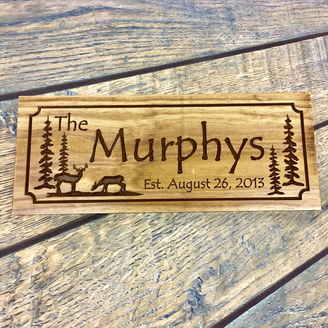 Wooden Signs Custom With Deer and Pine Trees, Personalized Gift, Rustic ...
