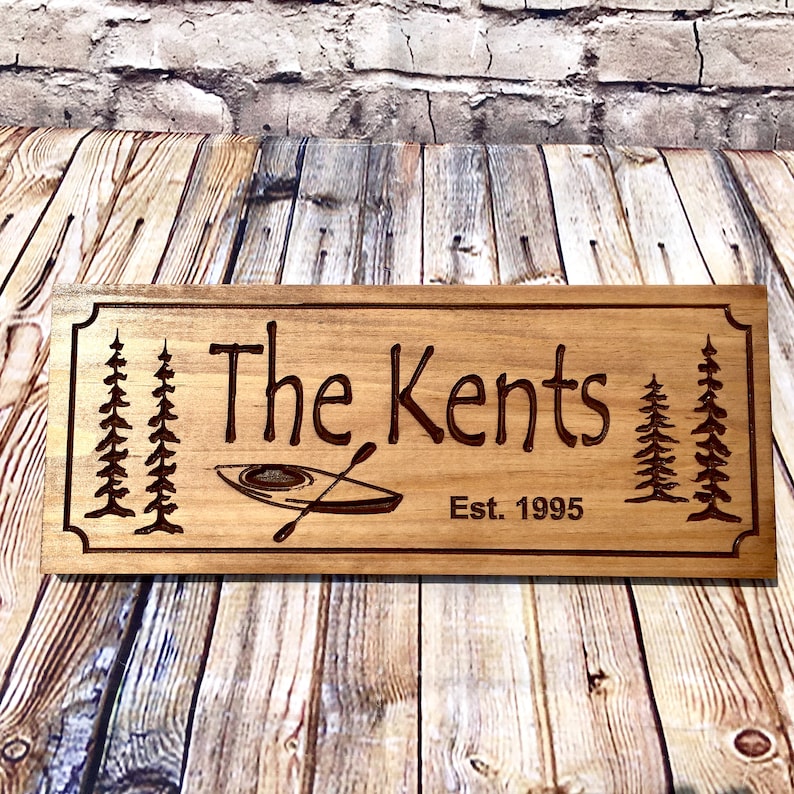 Custom Carved Wooden Lake House Sign: Kayak & Pine Tree Decor - Etsy