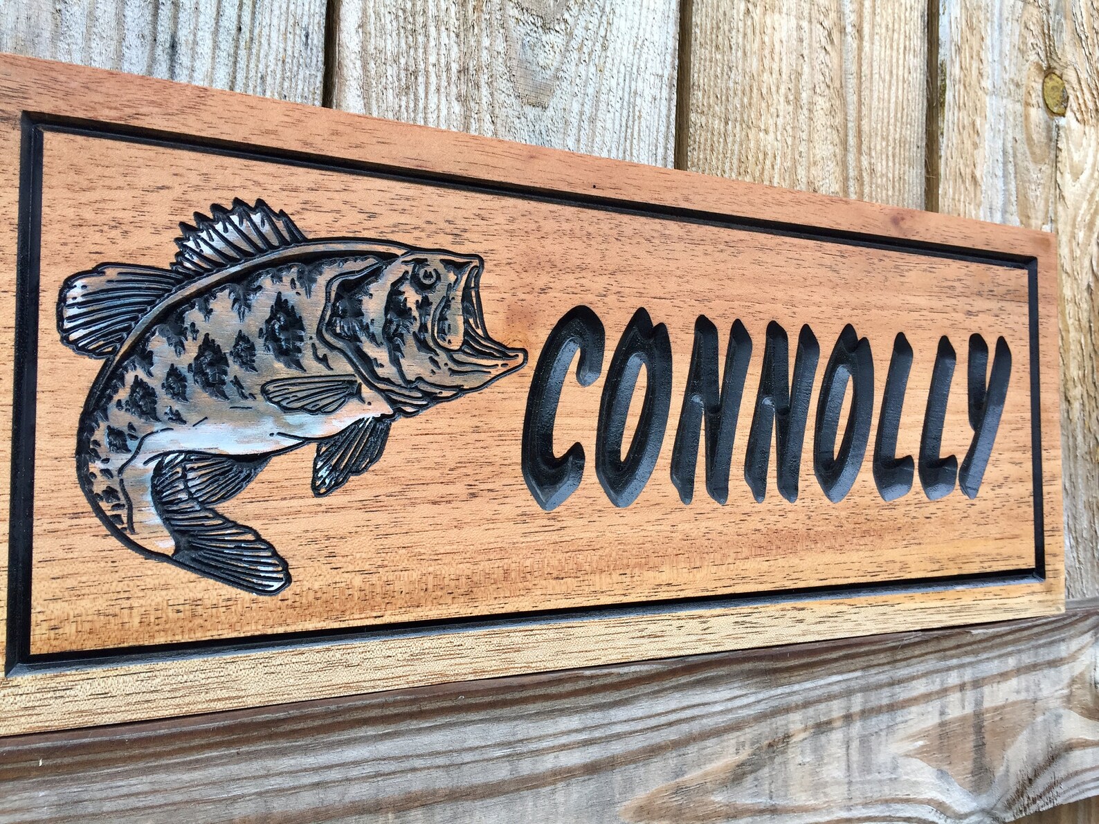 Outdoor Wooden Carved Sign With Large Mouth Bass Image and - Etsy