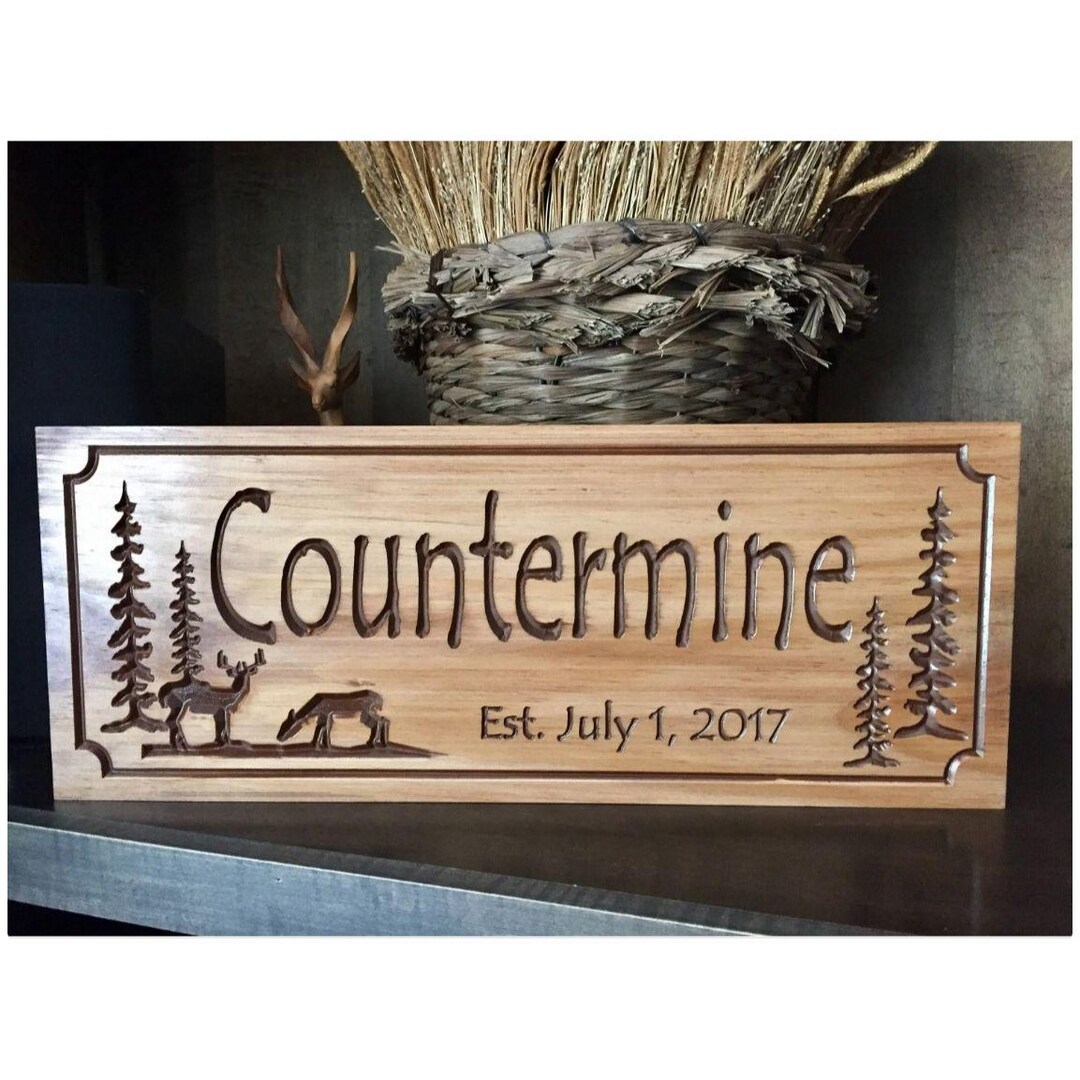 Custom Carved Wooden Cabin Sign: Rustic Deer & Trees - Etsy