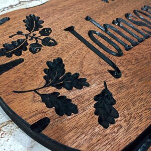 Custom Outdoor Wooden Carved Sign With Oak Leaves, Acorns, and Hand ...