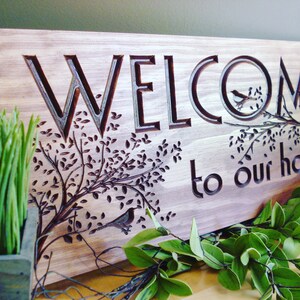 Carved Wooden Welcome Sign Nature Inspired Bird and Tree - Etsy Canada