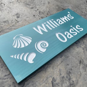 Custom Wooden Carved Beach House Sign With Sea Shells, Personalized ...
