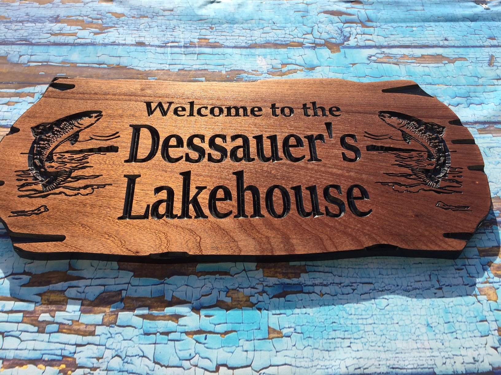 Lake House Sign with Fish and Water, Family Camping Sign, Personalized ...