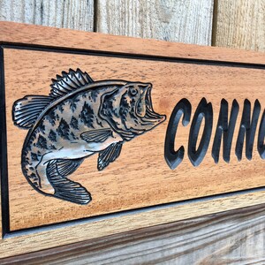 Outdoor Wooden Carved Sign With Large Mouth Bass Image and Your ...