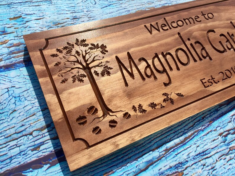 Wooden Carved Sign With Oak Tree and Acorns Indoor and - Etsy