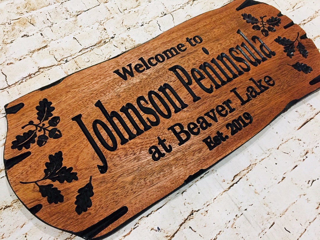Custom Outdoor Wooden Carved Sign With Oak Leaves, Acorns, and Hand ...