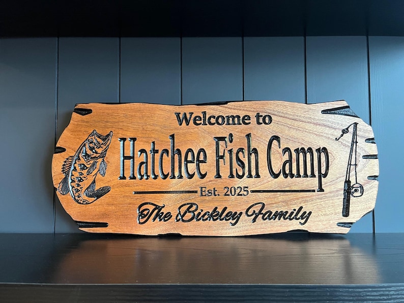 Custom Carved Wood Cabin Sign: Fishing & Lake House Decor - Etsy