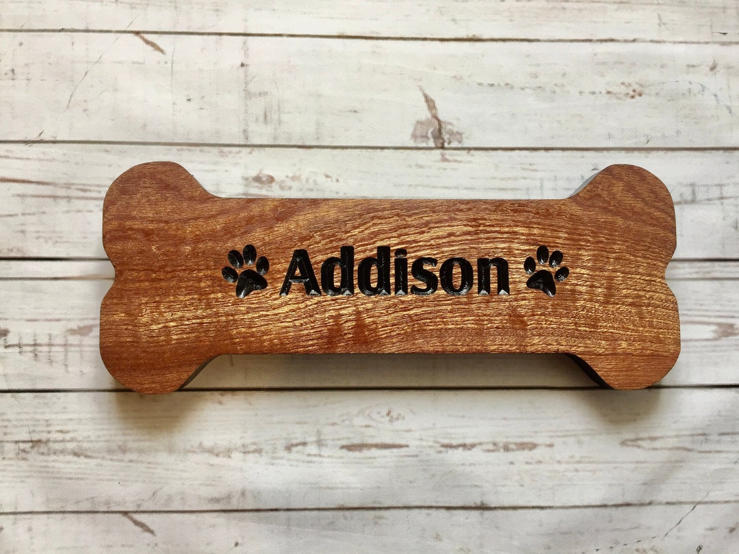 Small Wooden Dog Bone Shape Sign With Paw Prints Personalized With Your ...