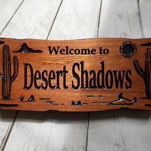 Outdoor Sign With Desert Theme, Saguaro Cactus, Rot Resistant, Wooden ...