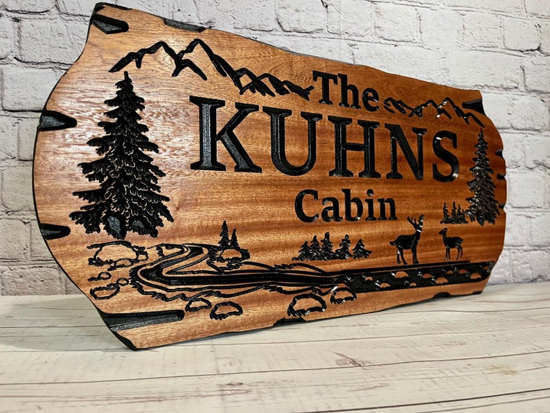 Custom Rustic Cabin Sign: Personalized Deer & Pine Tree Lodge Decor - Etsy