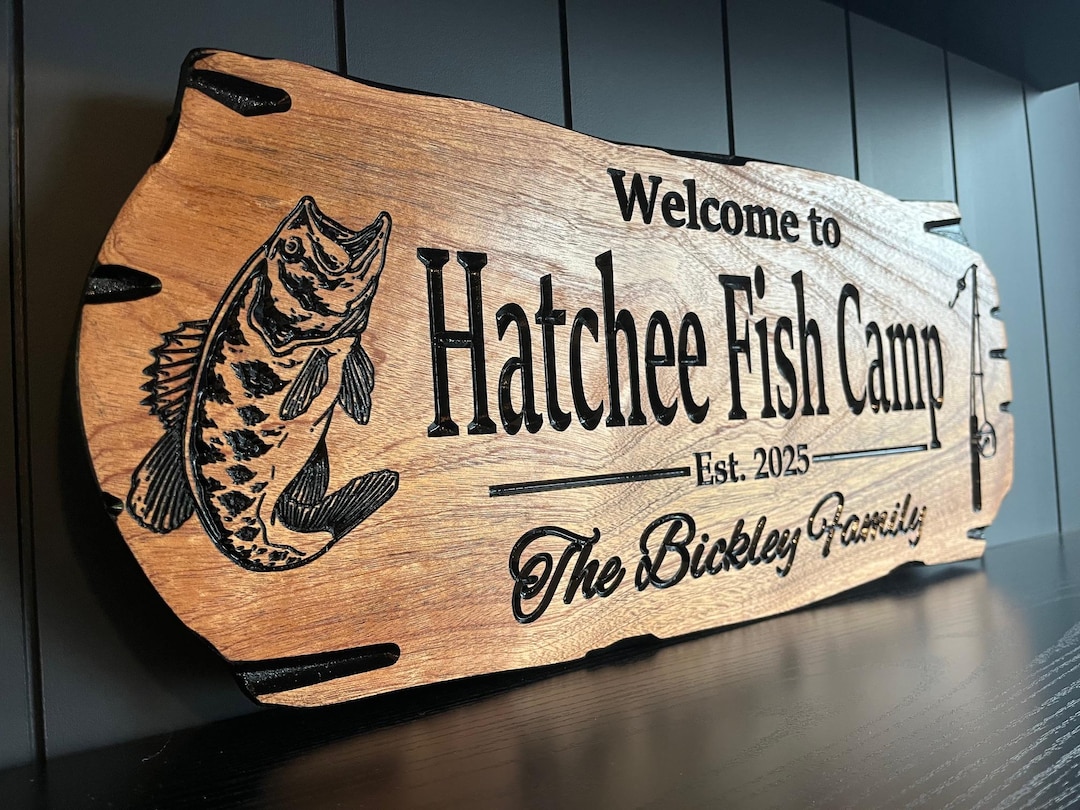 Custom Carved Wood Cabin Sign: Fishing & Lake House Decor - Etsy
