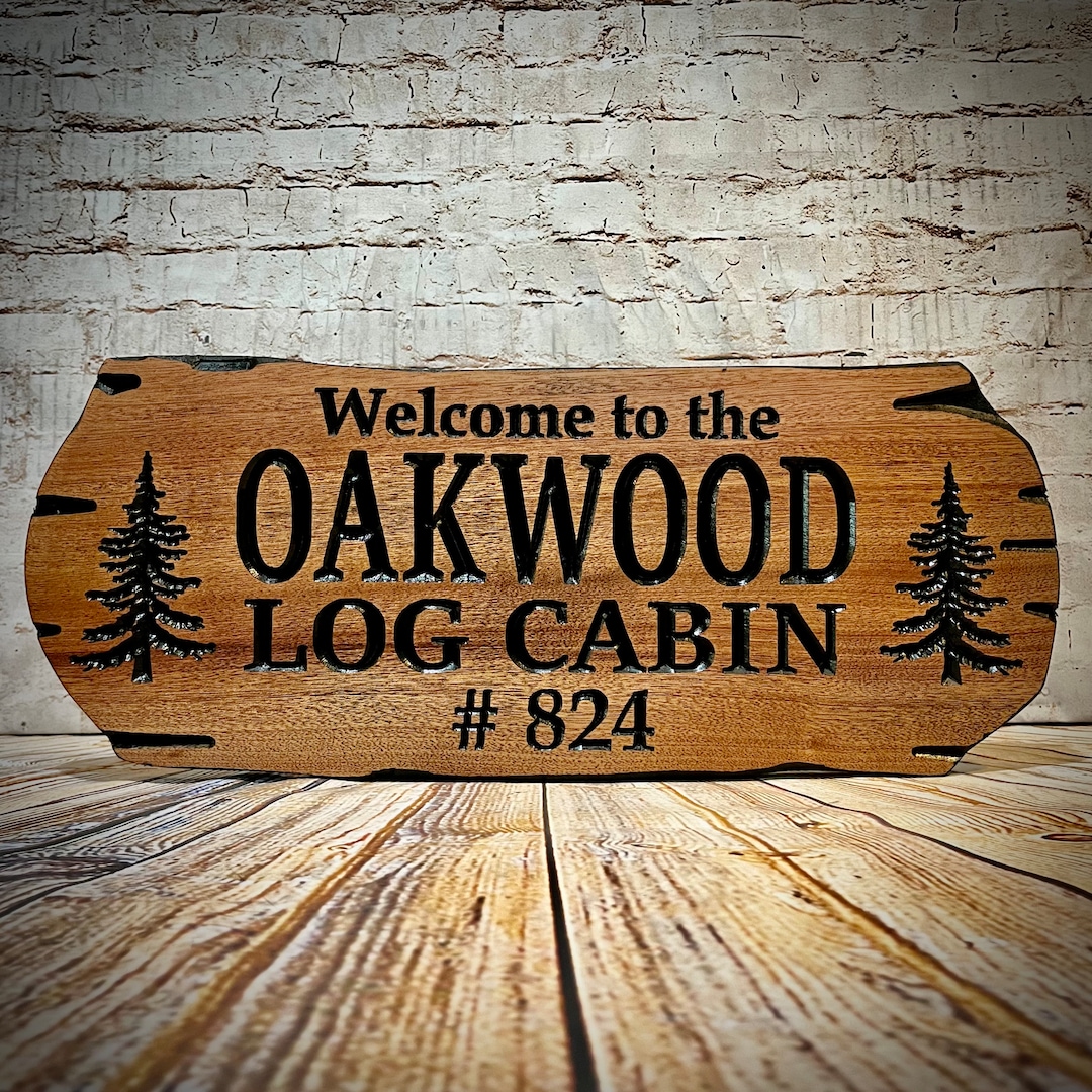 Outdoor Wooden Carved Cabin Sign With Pine Trees and Rustic Edge - Etsy