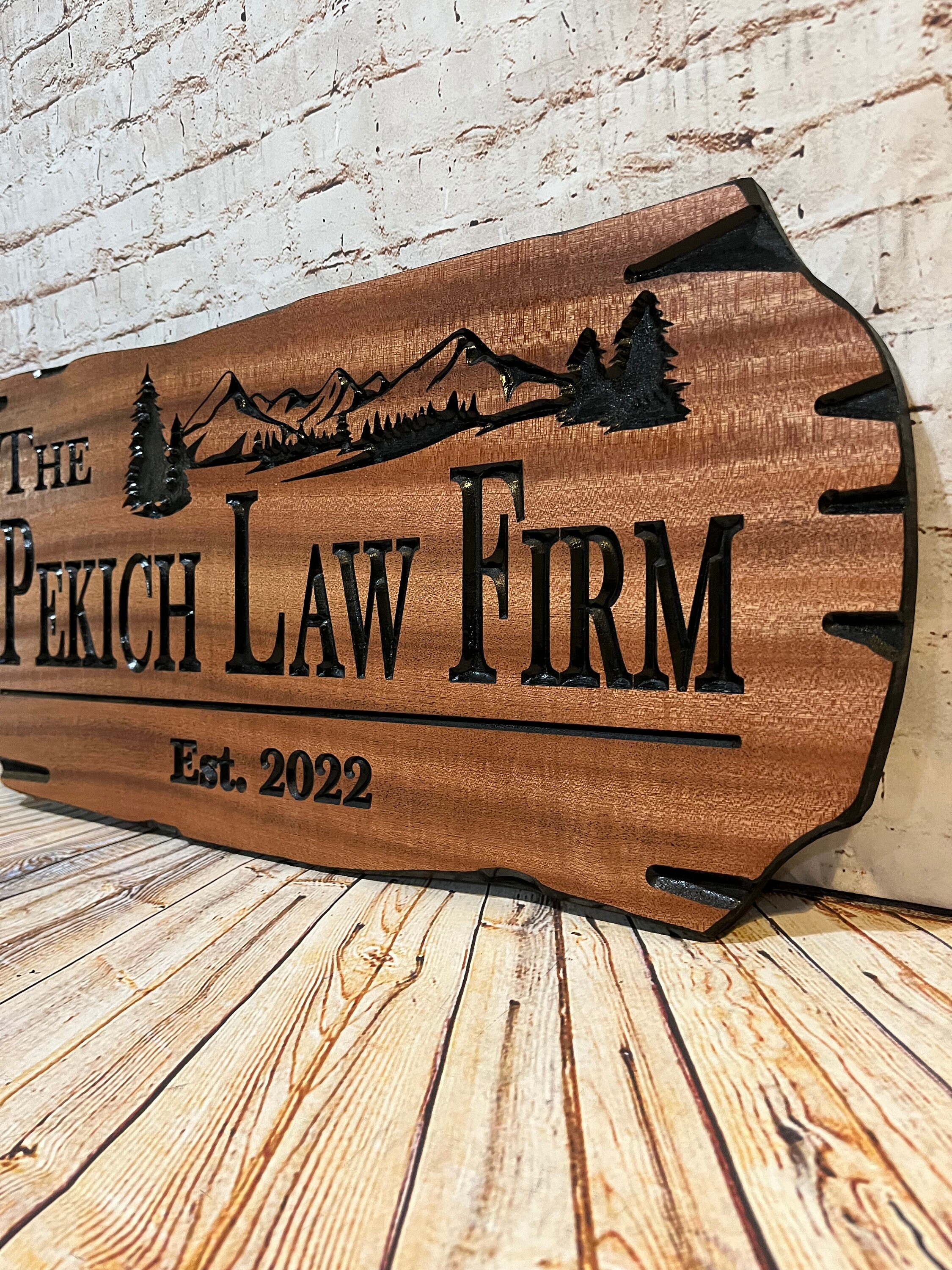 Wooden Carved Outdoor Sign, Custom Cabin Decor with Mountains and Trees ...
