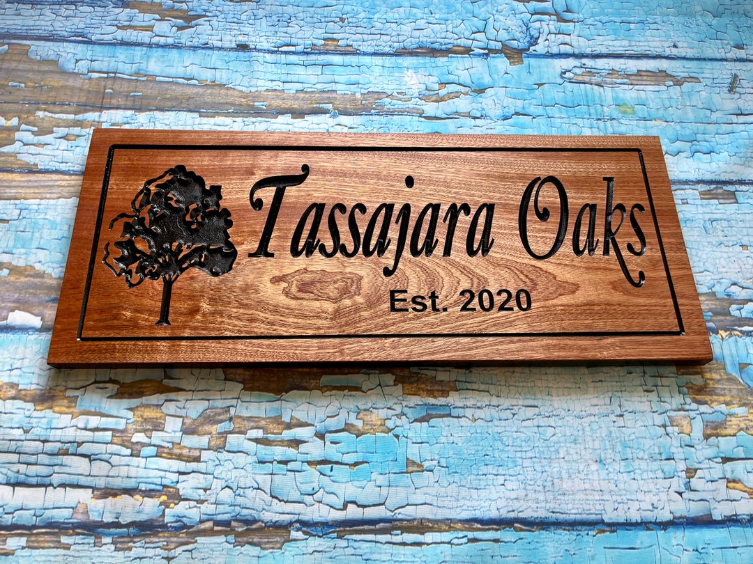 Wooden Carved Sign With Oak Tree, Indoor or Outdoor Use Customized With ...