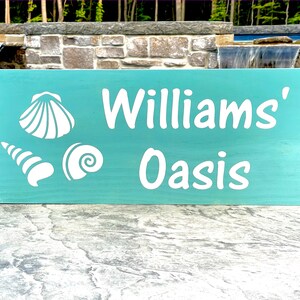 Custom Wooden Carved Beach House Sign With Sea Shells, Personalized ...