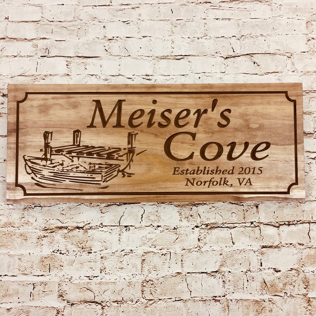Custom Carved Wooden Sign With a Boating Dock and Rowboat Image for ...