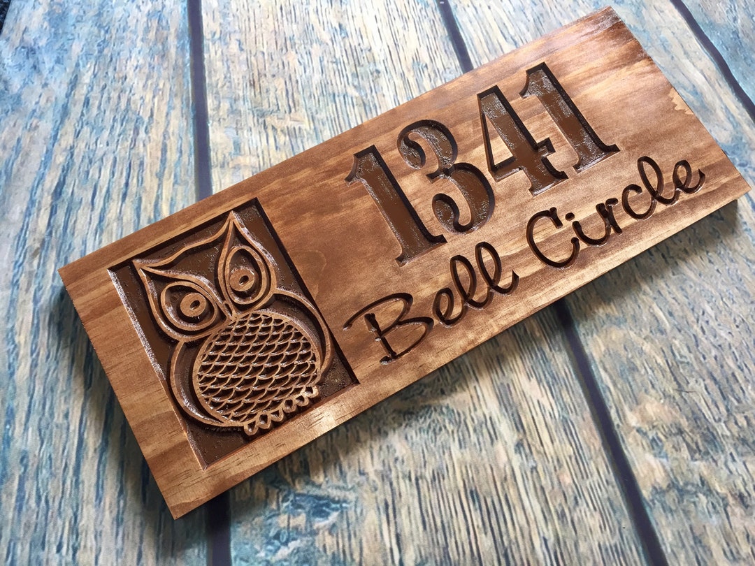 Wooden Carved Address Sign With Owl - Etsy