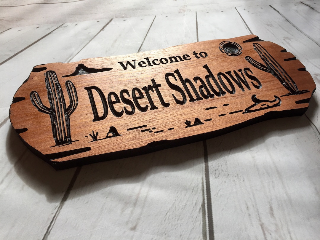 Outdoor Sign With Desert Theme, Saguaro Cactus, Rot Resistant, Wooden ...