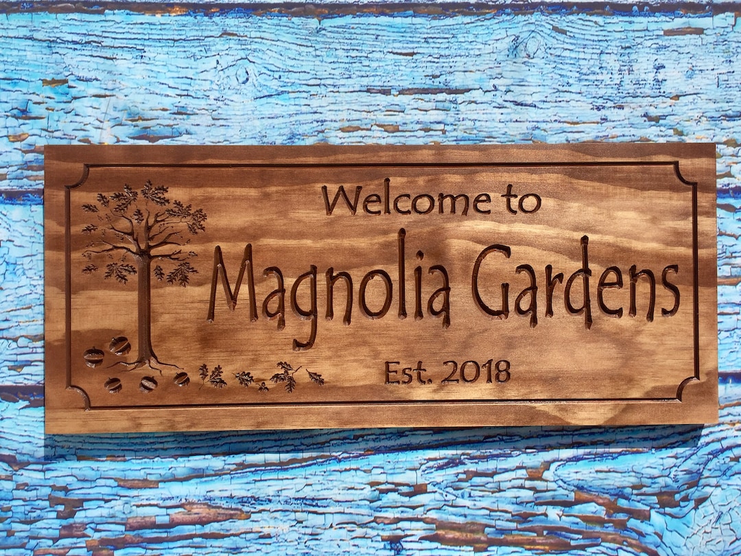 Wooden Carved Sign With Oak Tree and Acorns, Indoor and Outdoor Wood ...