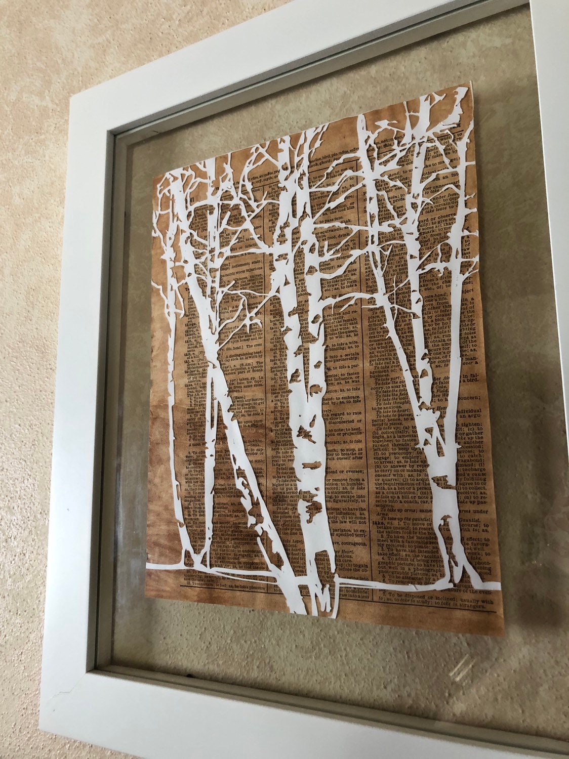 Birch Tree Silhouette Paper Cut Art on Antique Book Page - Etsy