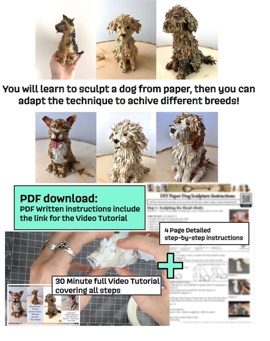 DIY Tutorial Paper Dog Sculpture Instructions PDF Download Paper Mache ...