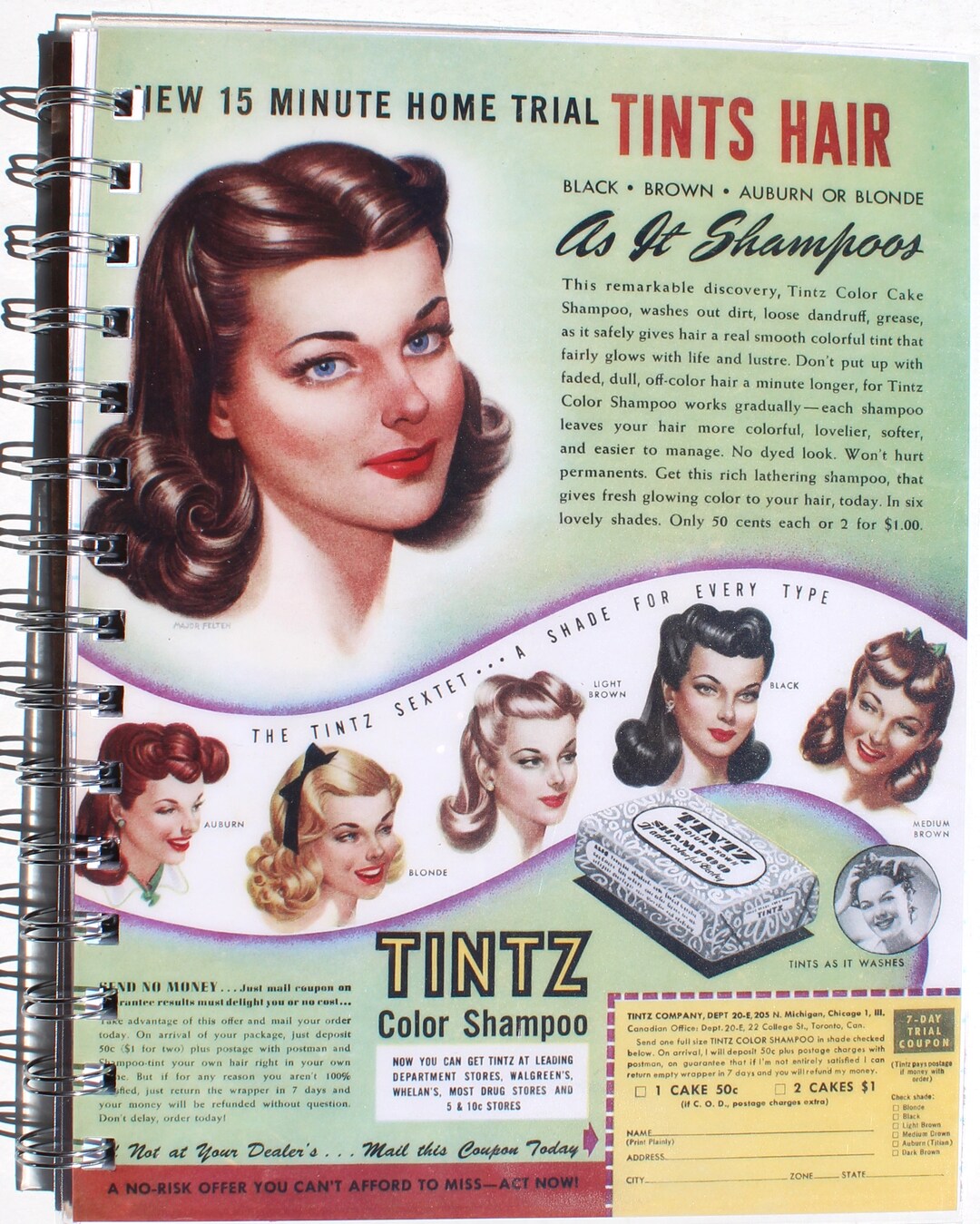 1950s Hair Tints Color Shampoo Ad Notes Journal College Ruled Spiral ...