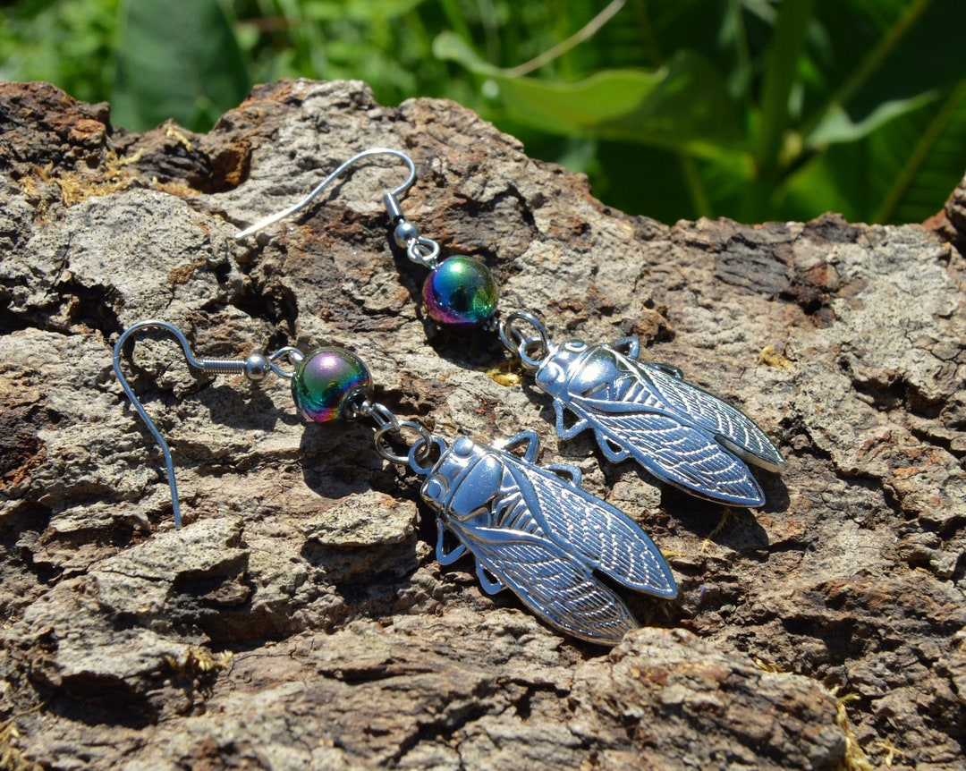 Cicada Dangle Earrings, Stainless Steel Insect Jewelry, Nature Lover ...