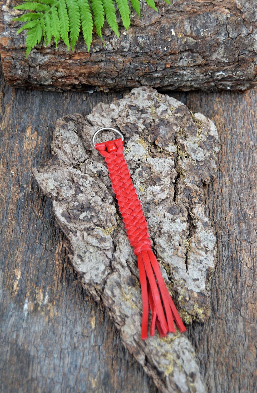 Red Leather Keychain With Fringe, Hand Braided Bag Charm, Unique ...