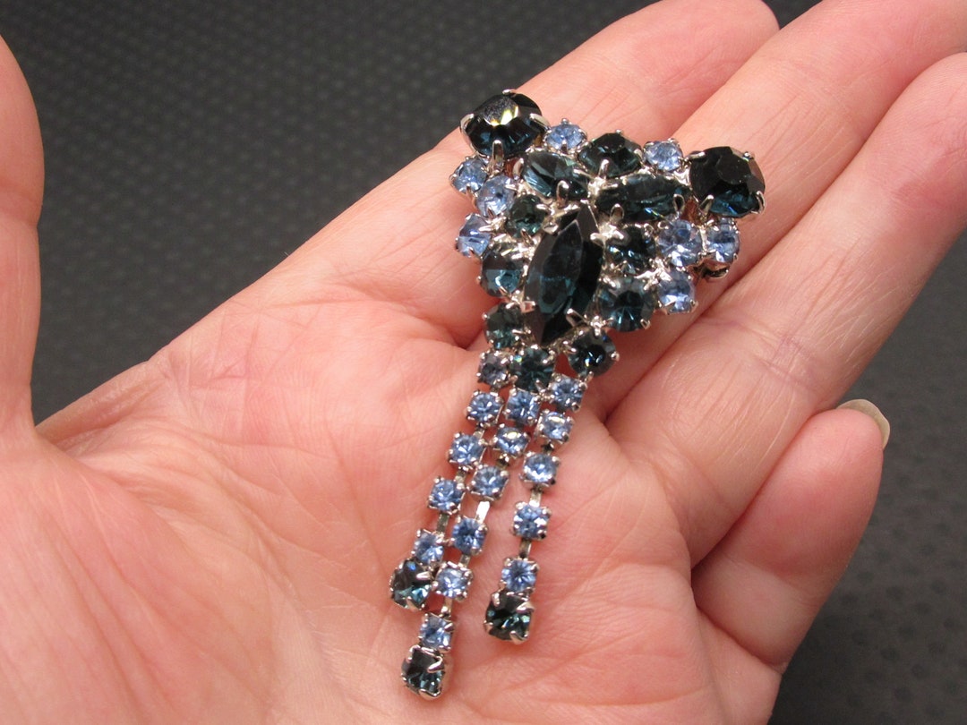 Vintage Shades of Blue Dangling Rhinestone Brooch - Etsy
