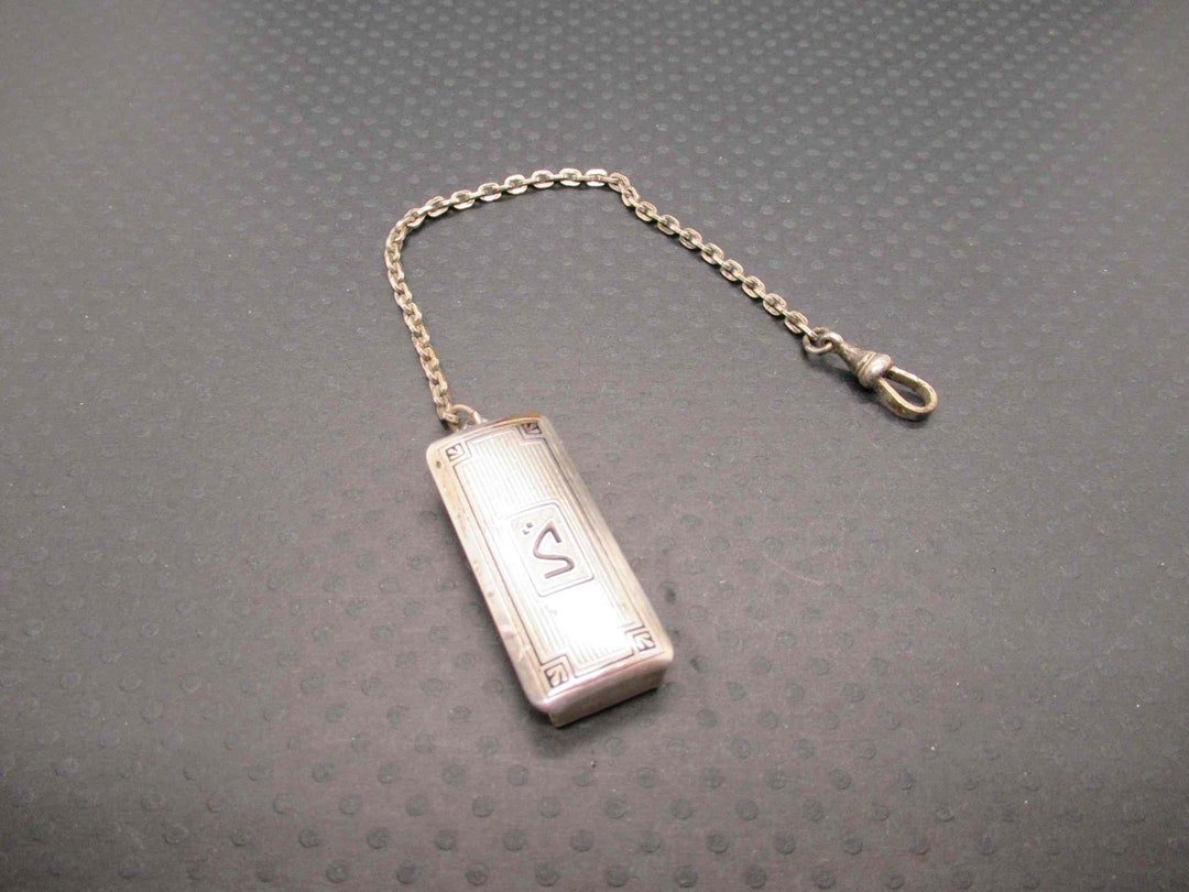 HICKOK BELTOGRAM PLATE Signed Art Deco Watch Chain & Fob Silver Plate ...