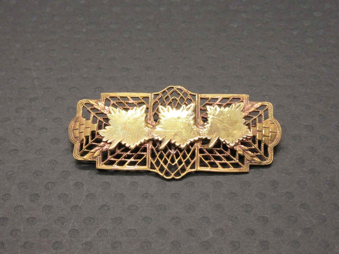 Victorian Era Gold Filled Maple Lear & Filigree Bar Brooch - Etsy