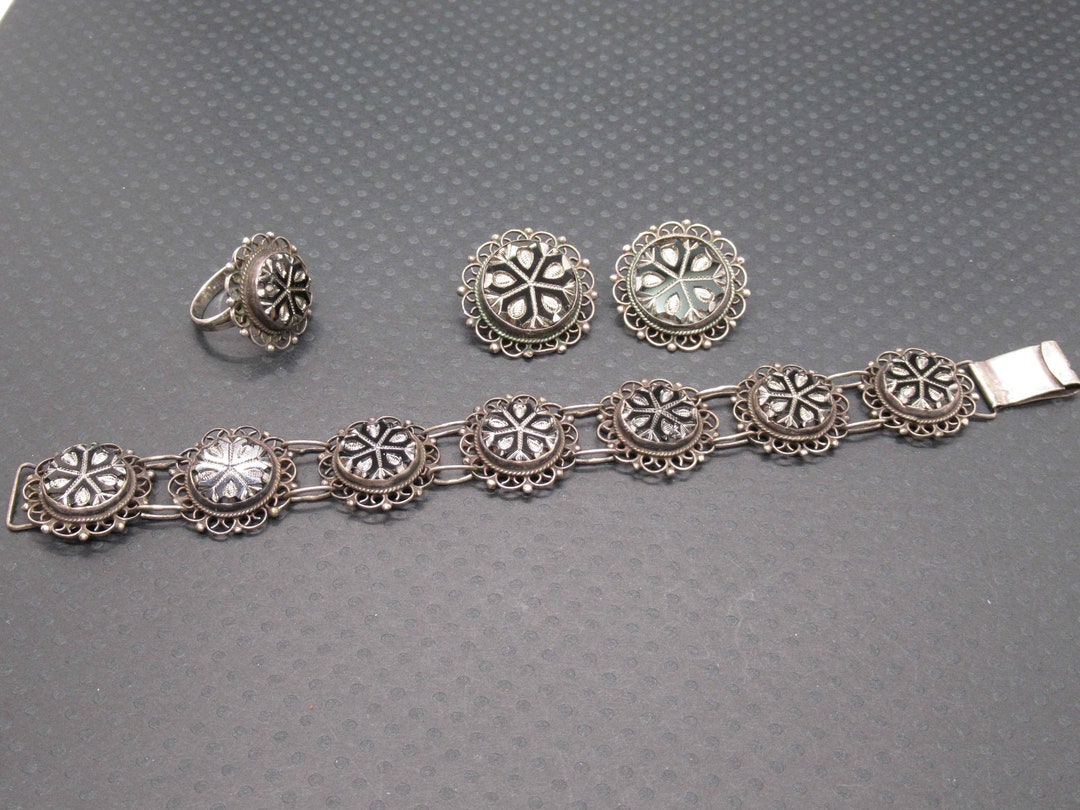 JTC STERLING 925 Signed Vintage Bracelet Earrings Ring Jewelry Set - Etsy