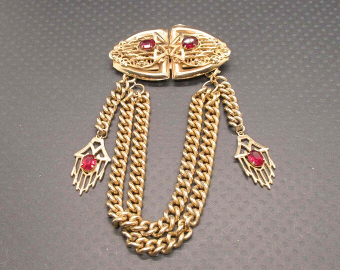 Duette Rare and Unusual Ruby & Gold Tone Separable Brooch Removable ...