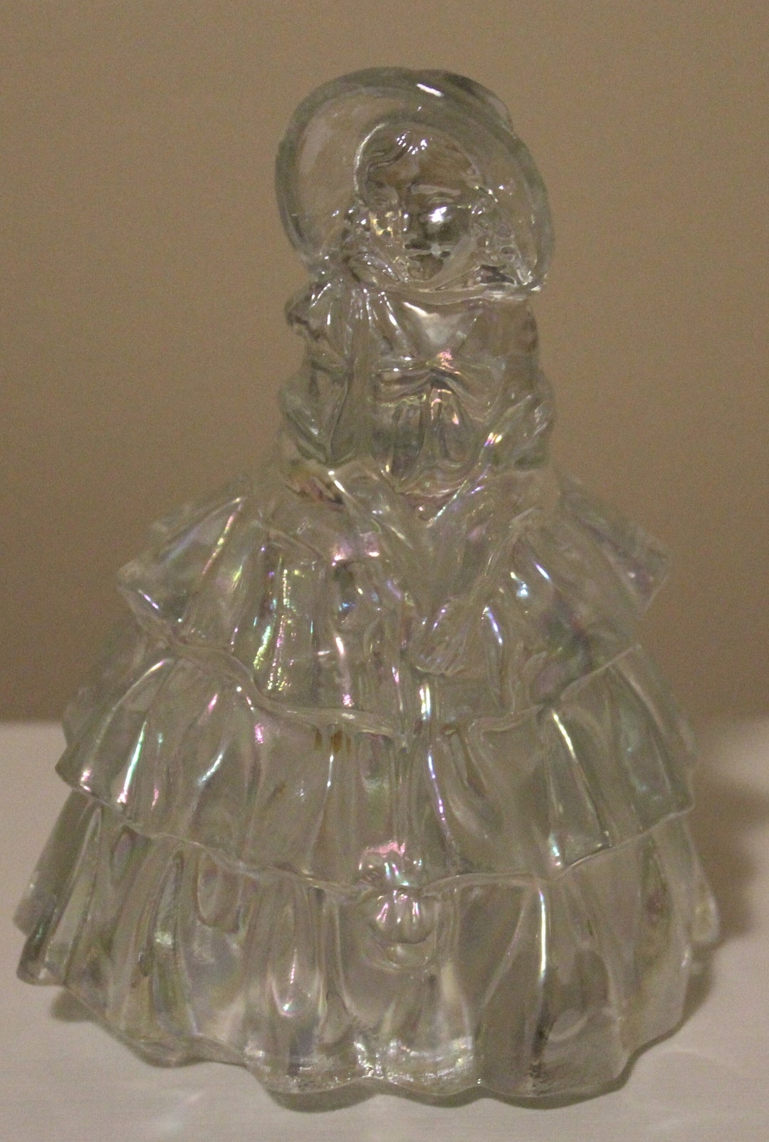 Wheaton Clear Carnival Iridescent Glass Southern Bell Figurine - Etsy