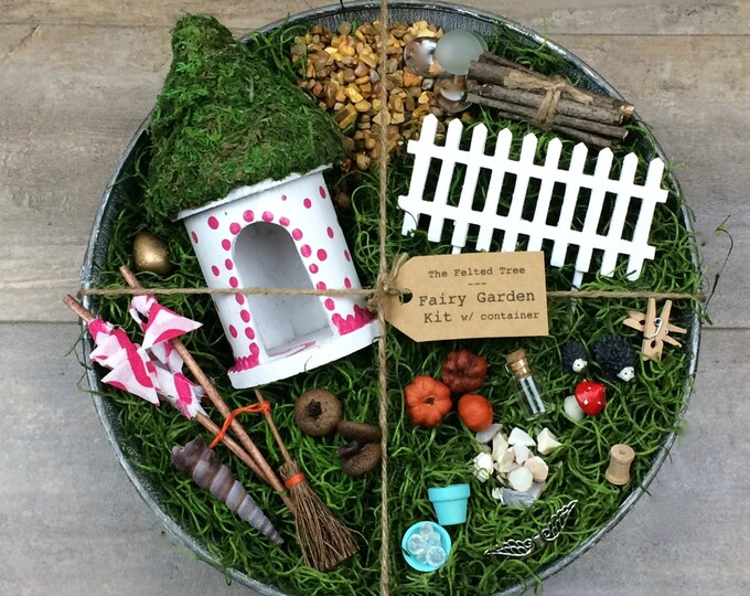Fairy Garden Kit DIY, Pink Polka Dot Round Fairy House - Etsy