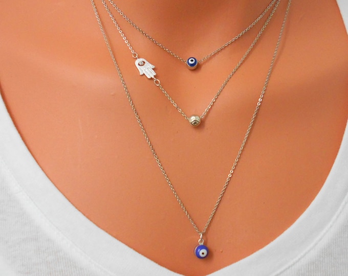 Evil Eye Necklace Sterling Silver Chain Evil Eye Silver - Etsy