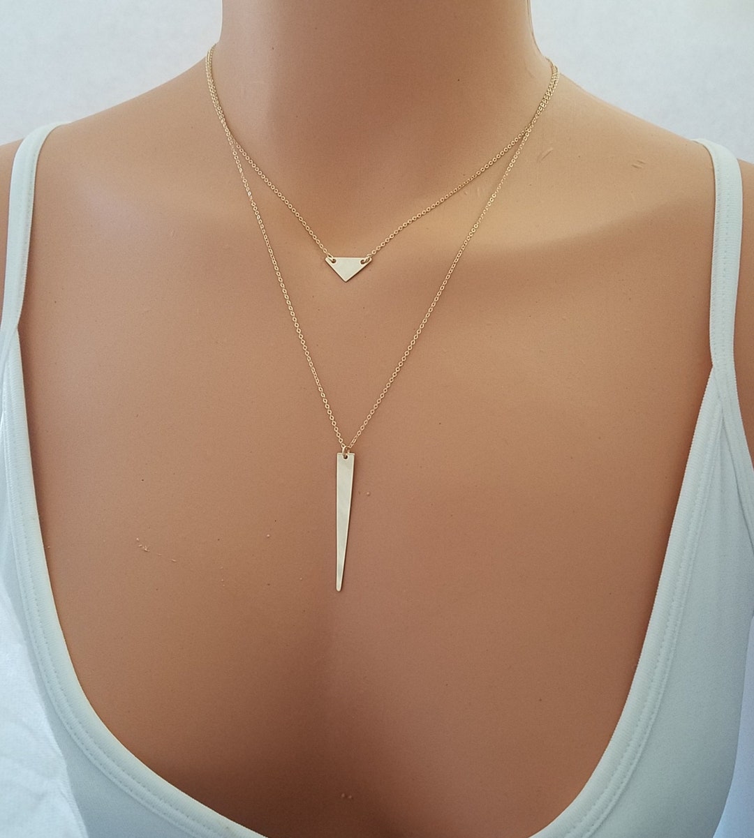 Triangle Spike Necklace, Sterling Silver, Gold Filled, Bridesmaid ...