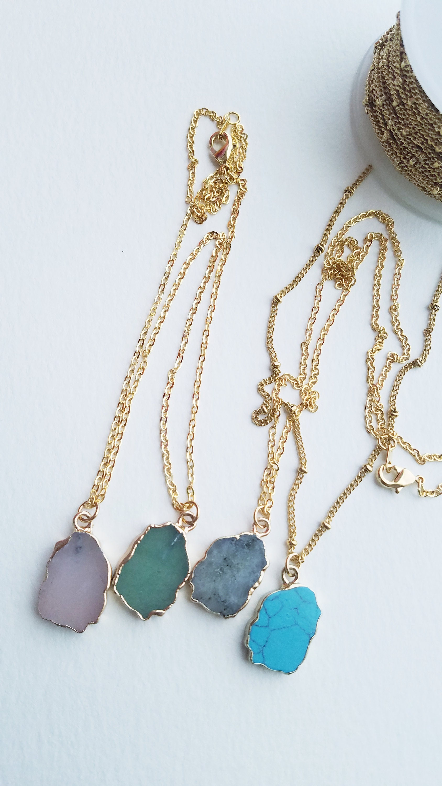 Raw Crystal Slice Necklace Healing Crystals Long Necklace | Etsy