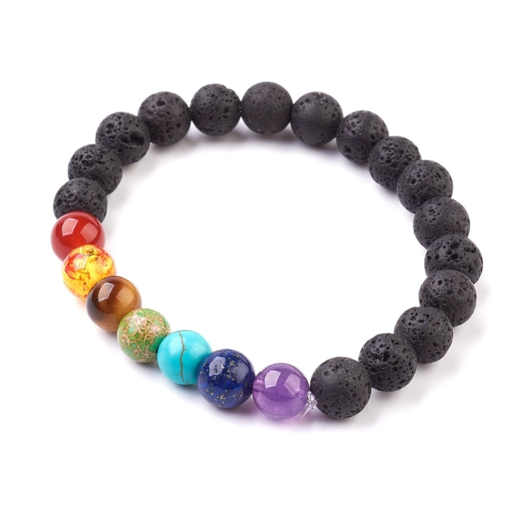 Healing Stones Bracelet, 7 Chakra Crystal Bracelet With Lava Stone ...